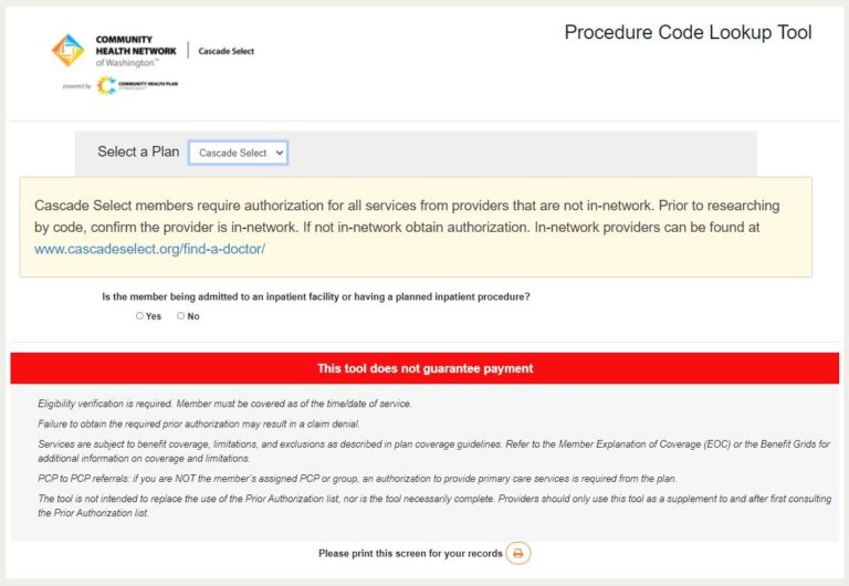 Procedure Code Lookup Tool - Washington State Local Health Insurance - CHPW